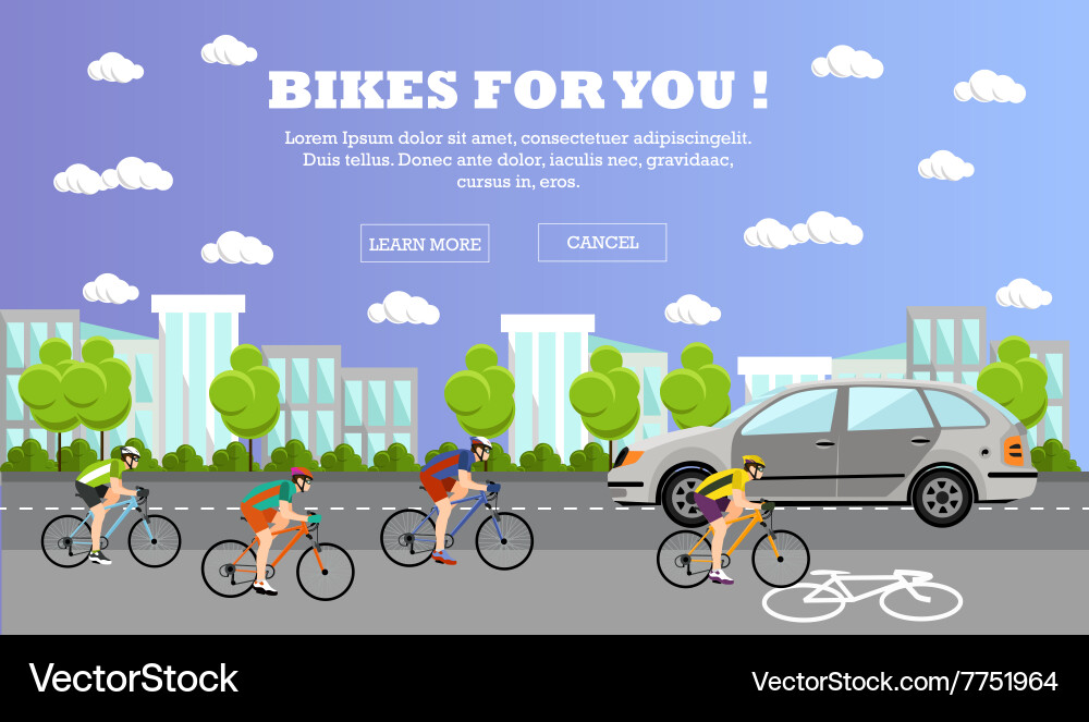 Group cycle riders on bikes street Royalty Free Vector Image