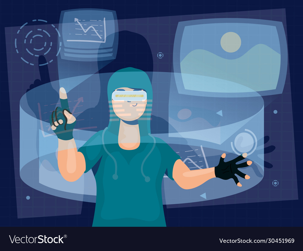 Man using augmented reality technology Royalty Free Vector Man using augmented reality technology Royalty Free Vector