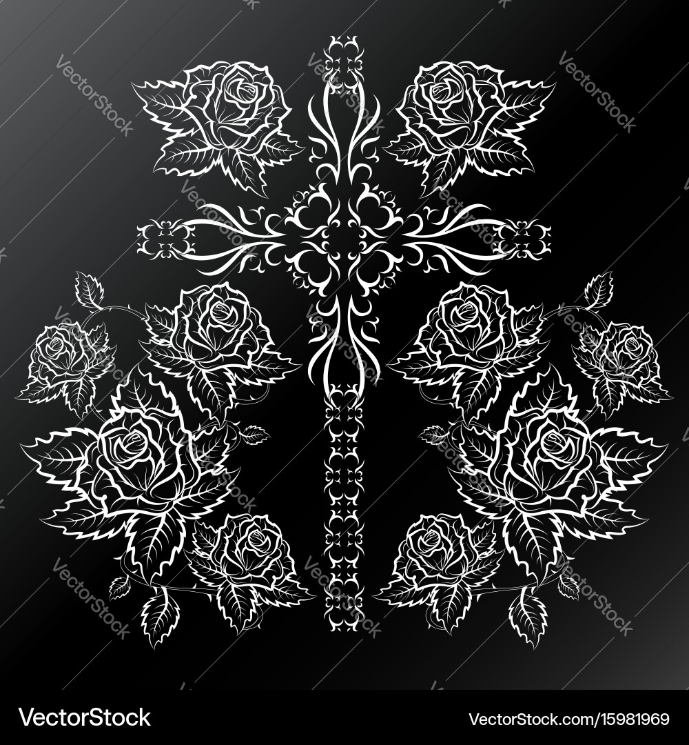 Roses and cross silhouettes Royalty Free Vector Image