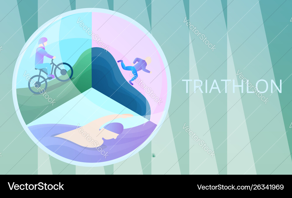 Triathlon concept banner cartoon style Royalty Free Vector