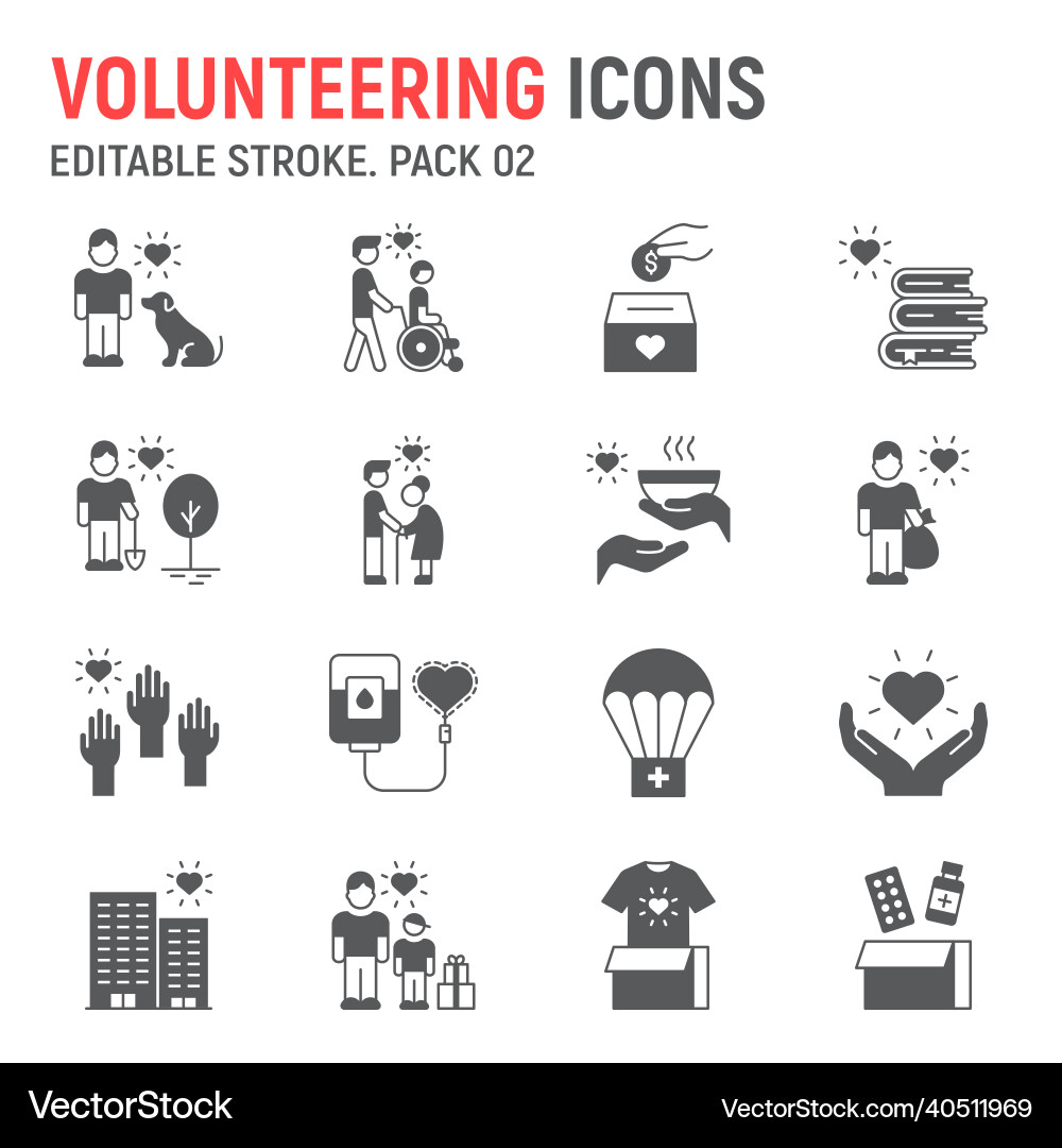 Volunteering glyph icon set Royalty Free Vector Image
