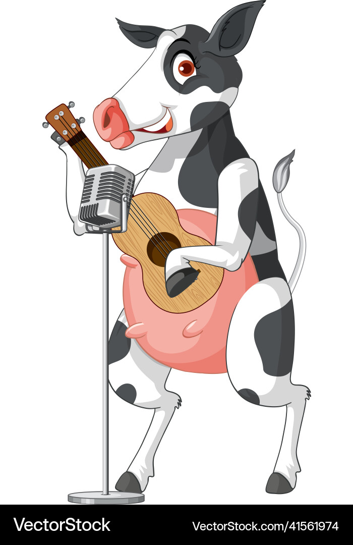 Dairy cow standing on two legs playing guitar Vector Image