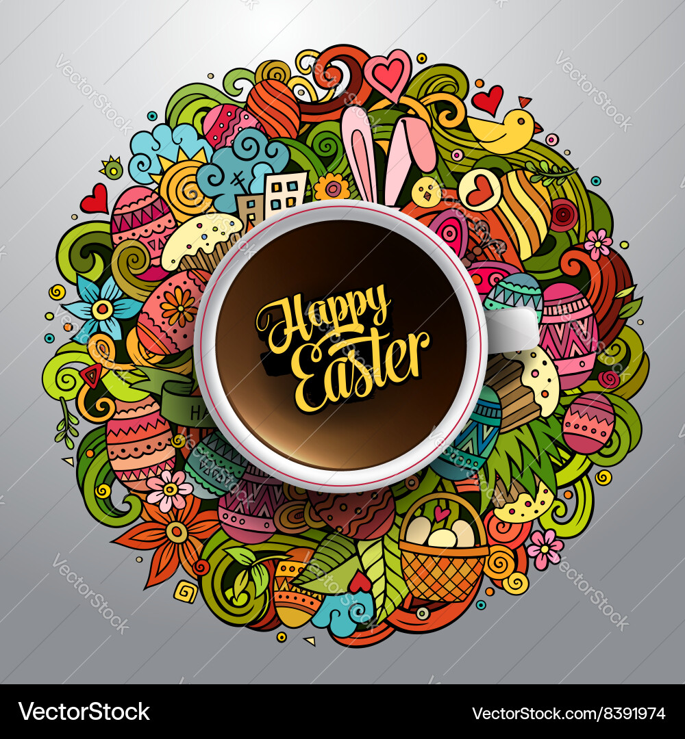 Easter doodles with a Cup of Royalty Free Vector Image