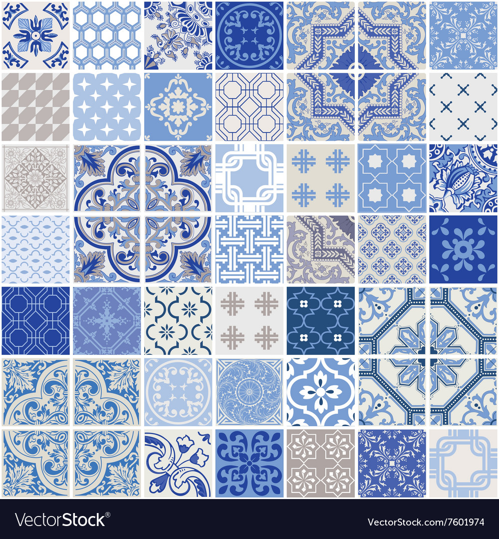 Indigo seamless patchwork pattern tiles Royalty Free Vector
