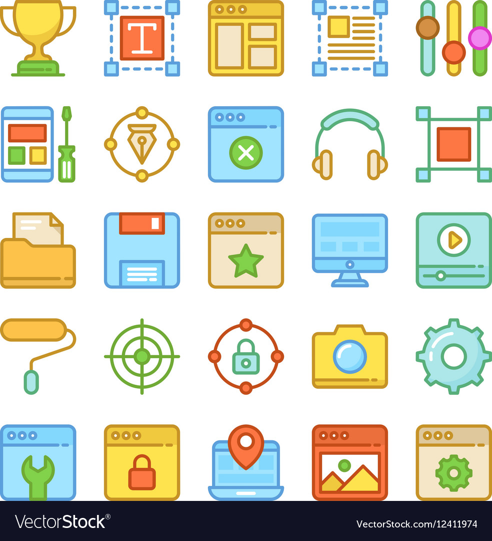 Web design and development colored icons 6 Vector Image