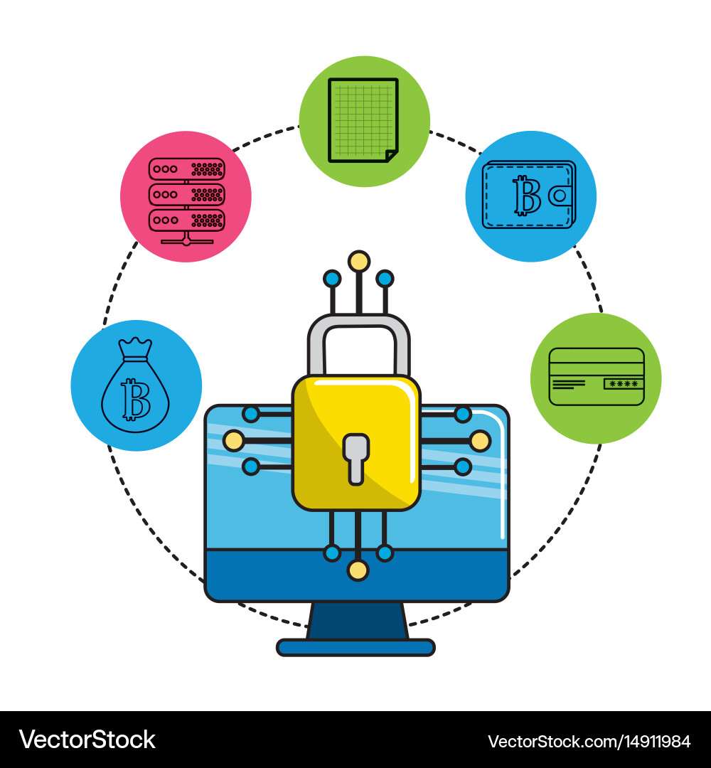 Computer and padlock with circuits digital Vector Image