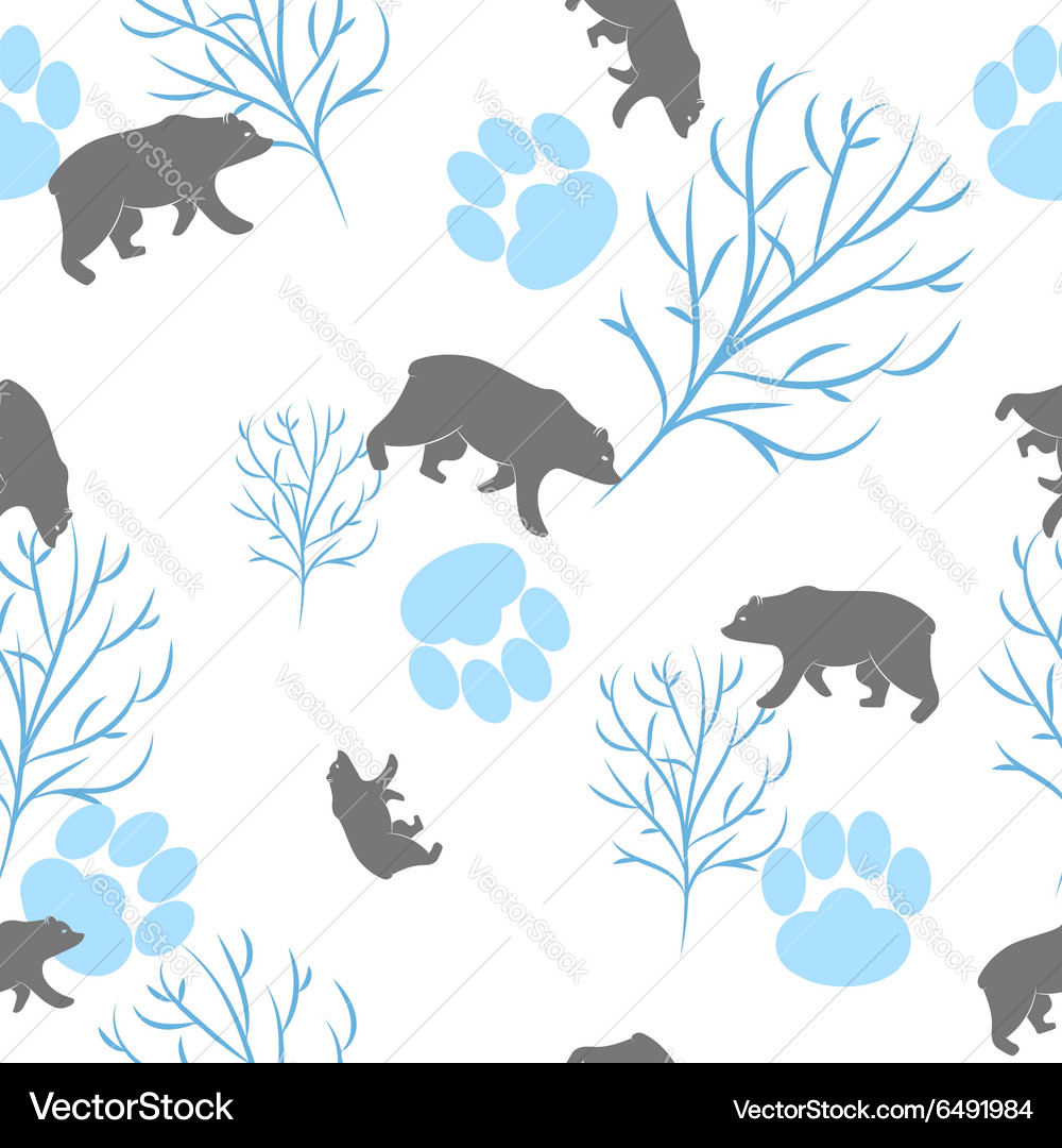 Forest bear and tree branch seamless pattern Vector Image