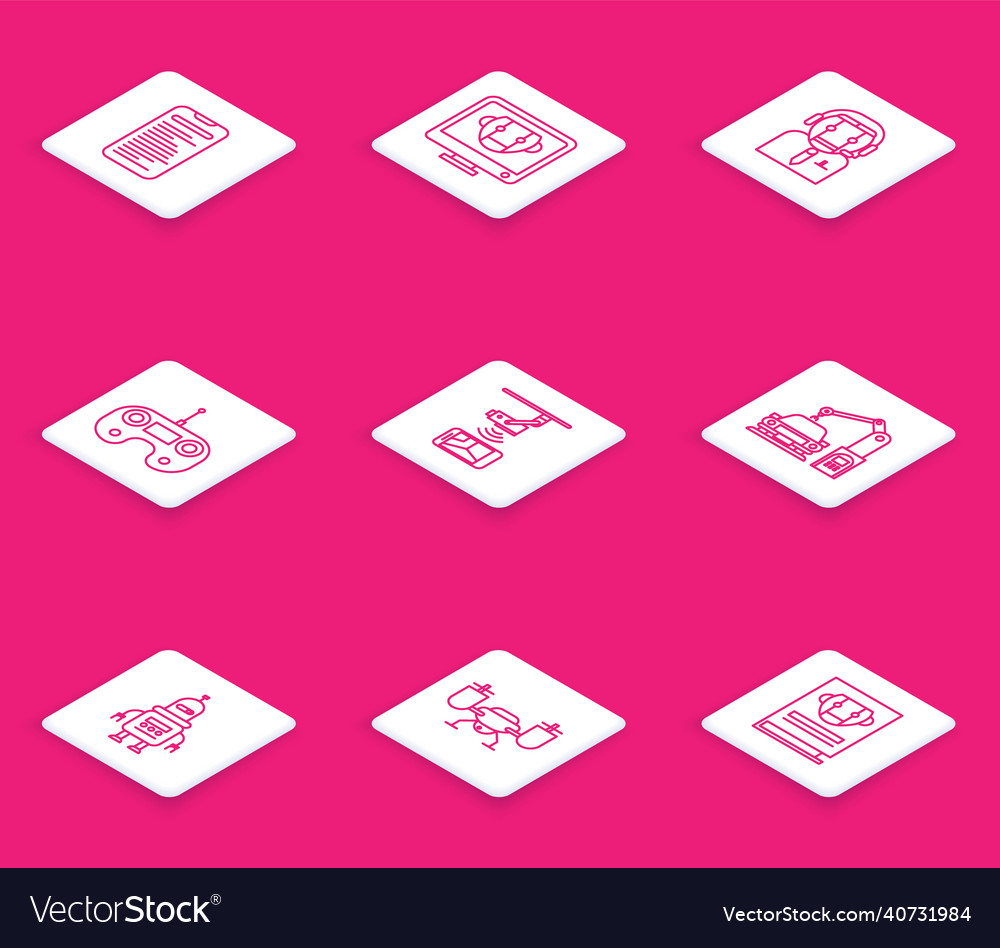 Set line computer api interface bot worker robot Vector Image Set line computer api interface bot worker robot Vector Image