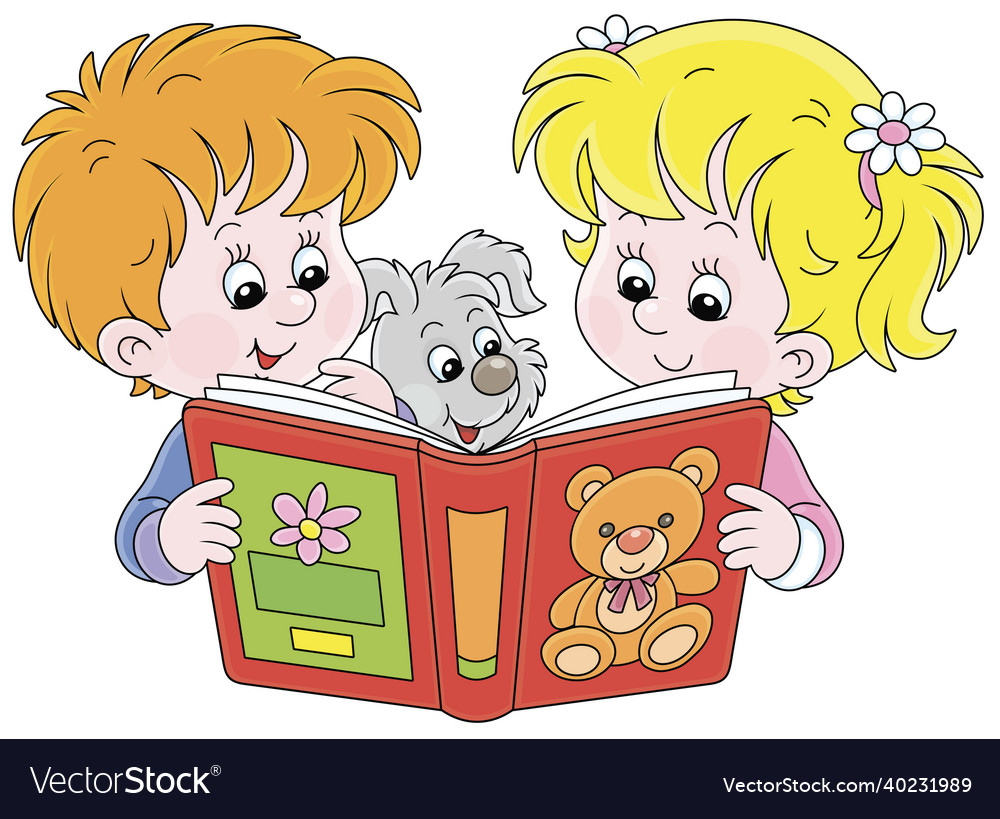 Little Children Reading An Interesting Book Vector Image little-children-reading-an-interesting-book-vector-image