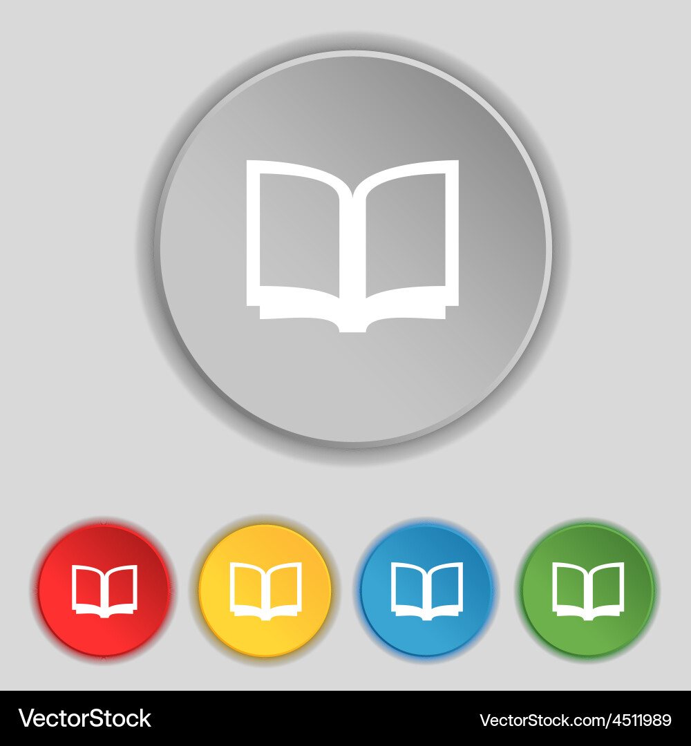 Open book icon sign symbol on five flat buttons Vector Image