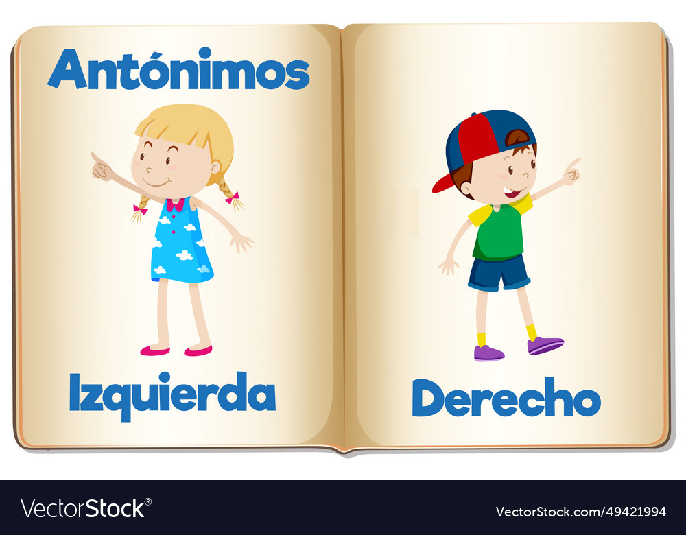 Antonym word card izquierda and derecho Royalty Free Vector Antonym word card izquierda and derecho Royalty Free Vector