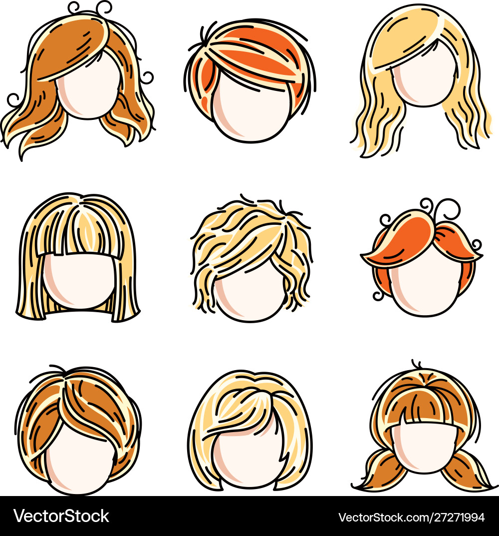 Collection cute girls faces human head flat Vector Image