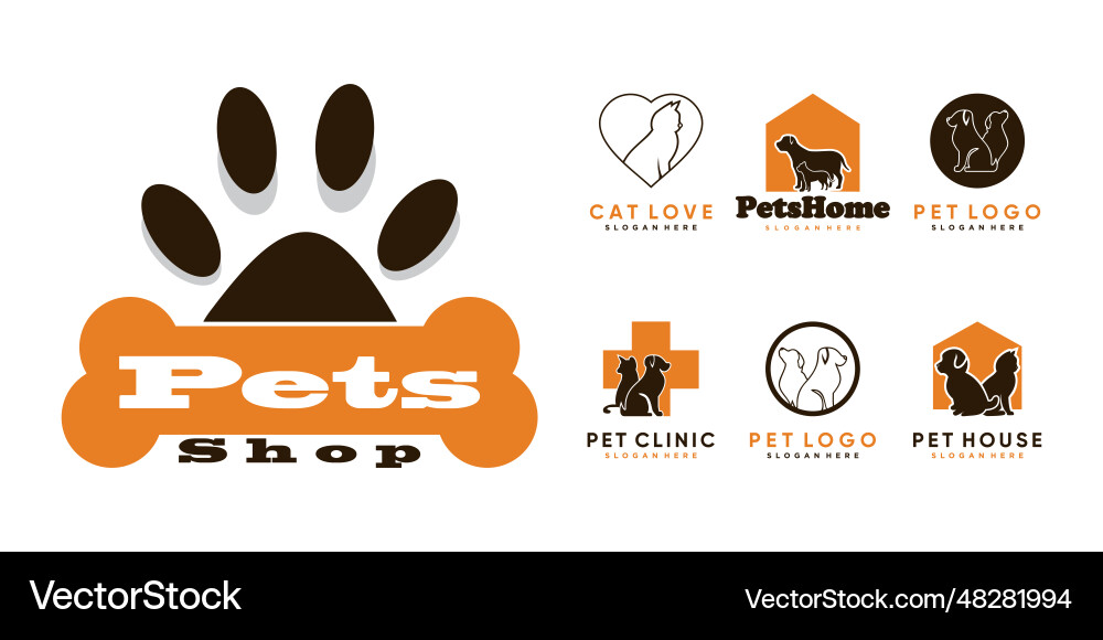 Set of pet logo design bundle for shop Royalty Free Vector