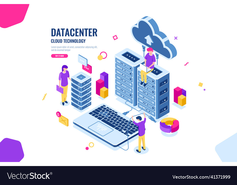 Isometric data security computer engineer data Vector Image