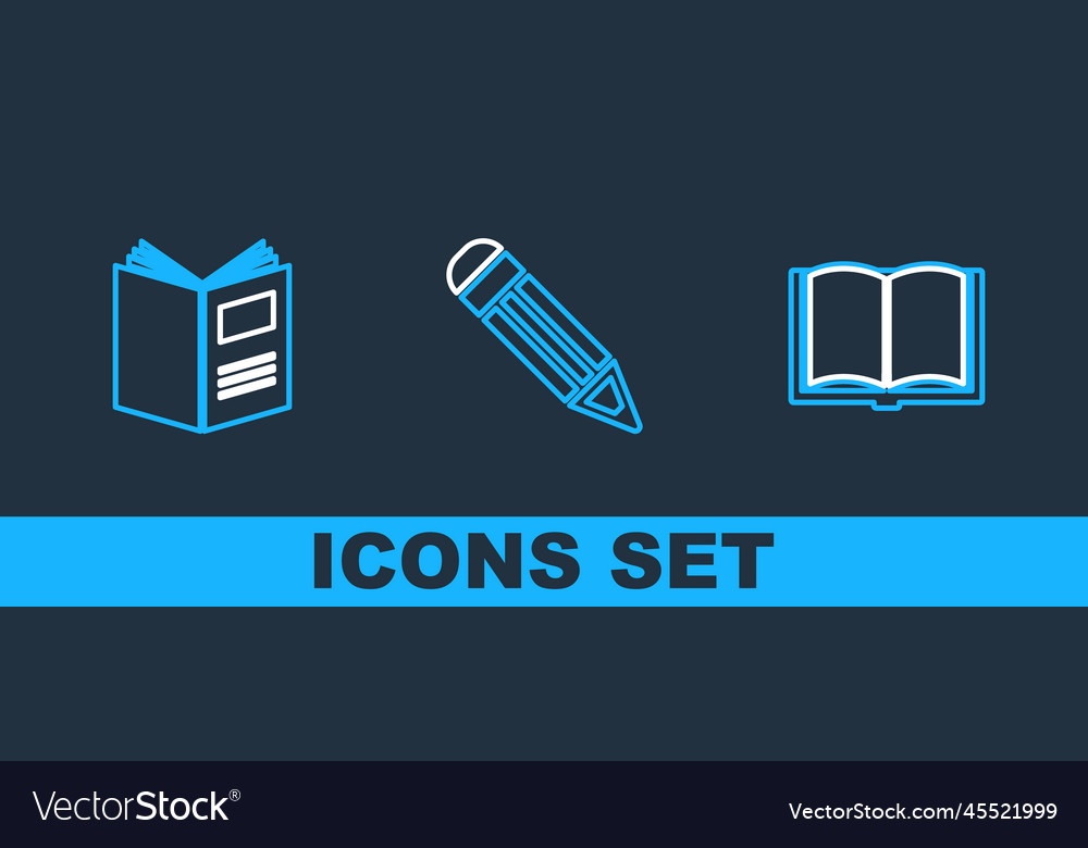 Set Line Open Book And Pencil Icon Royalty Free Vector Image