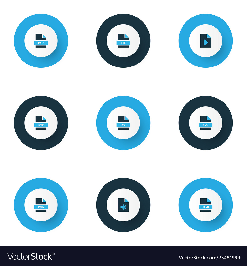 Types icons colored set with file bmp code Vector Image