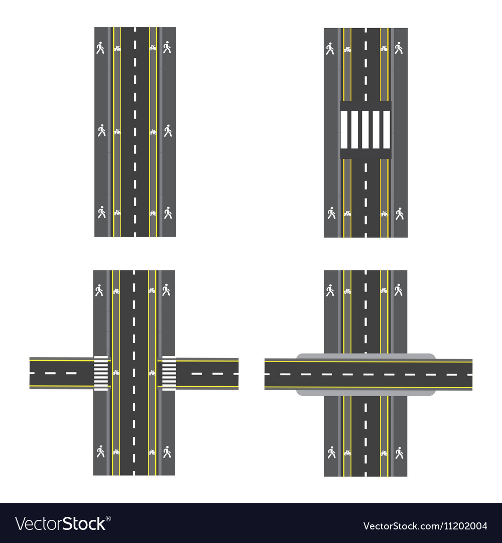 Set different road sections with transitions Vector Image