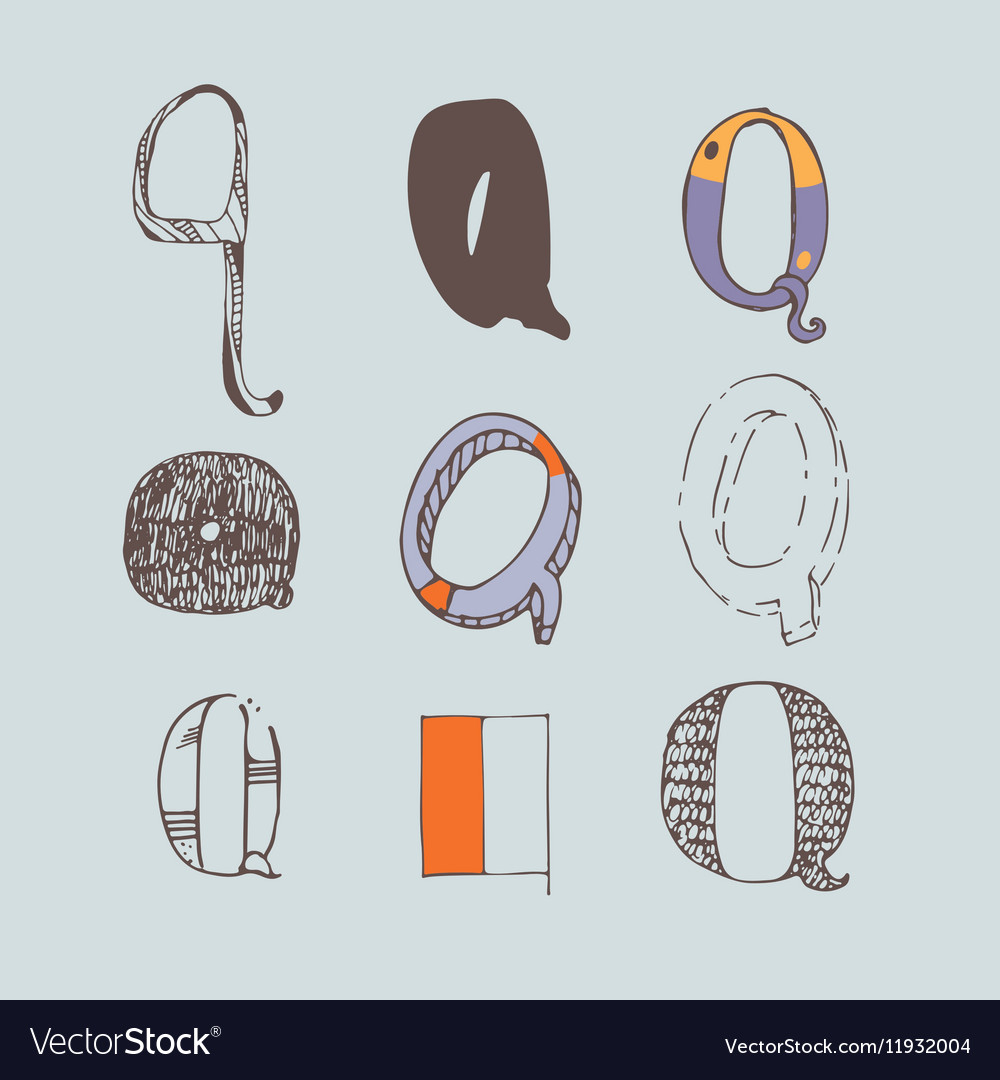 Set of colorful alphabet letters q Royalty Free Vector Image