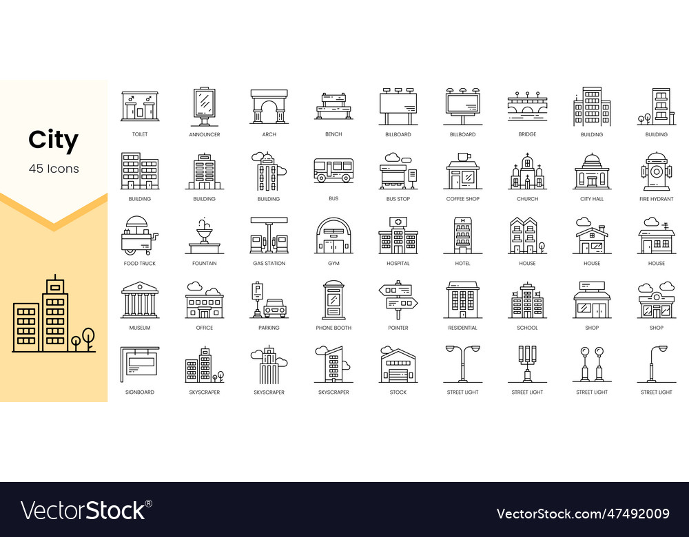 Simple outline set of city icons linear style Vector Image