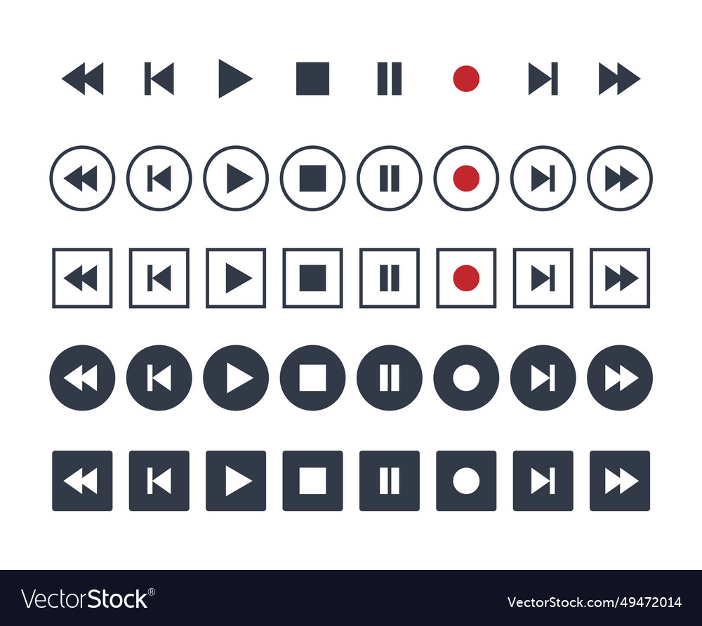 Media player buttons icon set video and audio Vector Image Media player buttons icon set video and audio Vector Image