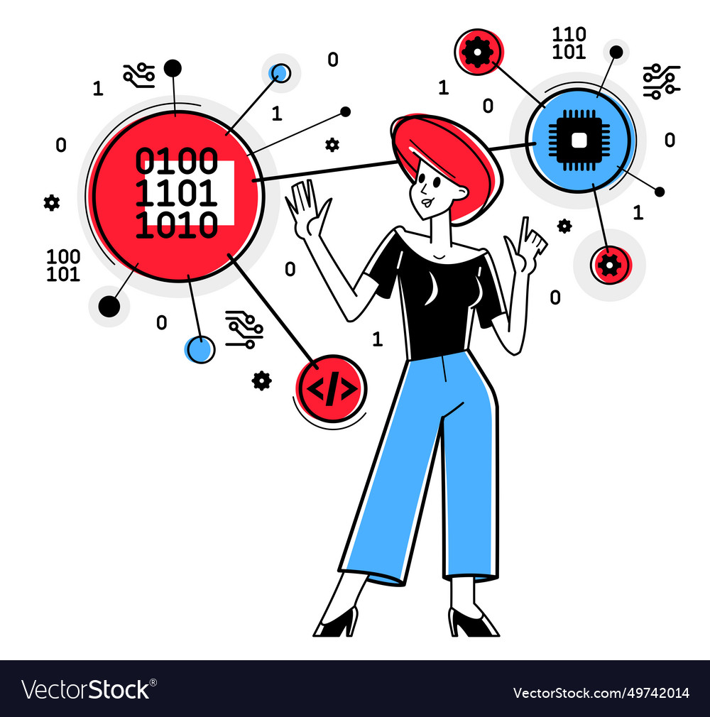 Programmer Is Coding And Repairing Some Machine Vector Image