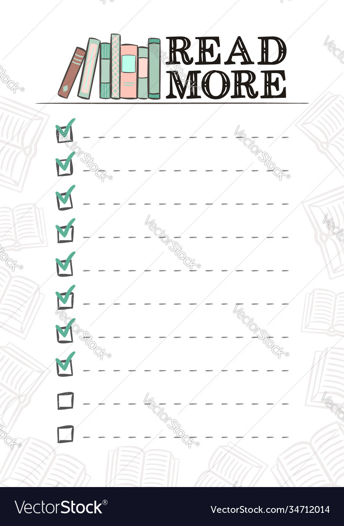 Reading list with checkbox and books Royalty Free Vector