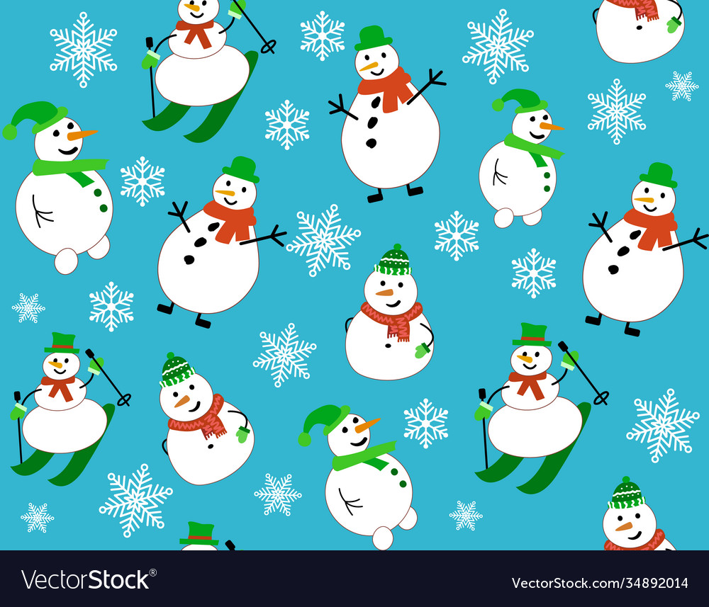 Winter pattern with snowmen and snowflakes Vector Image