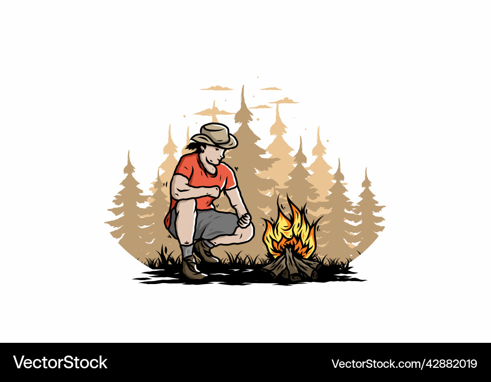 A man is lighting bonfire Royalty Free Vector Image