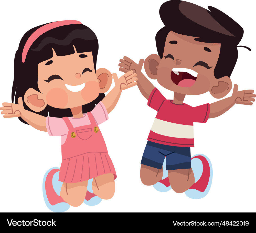 Jumping happy kids cartoon isolated Royalty Free Vector