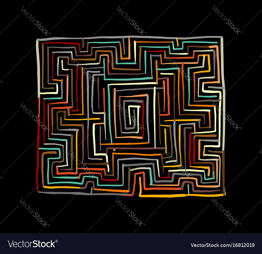 Labyrinth Square Sketch For Your Design Royalty Free Vector
