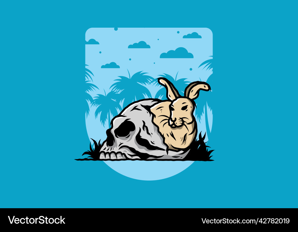 Rabbit hiding inside human skull Royalty Free Vector Image