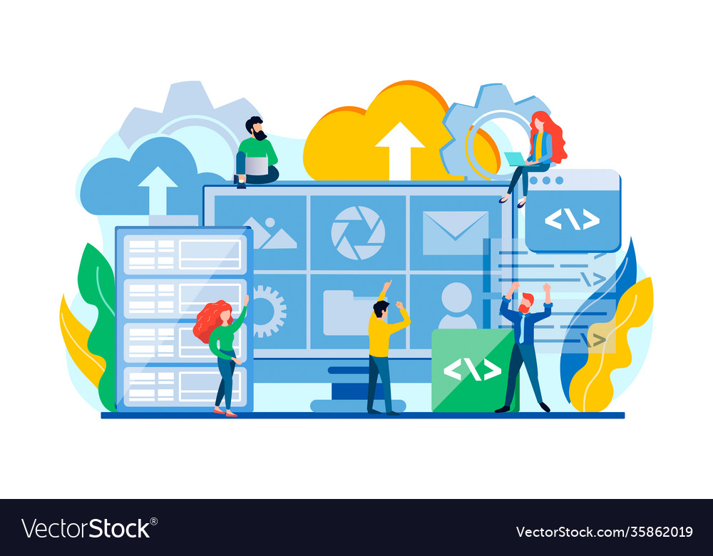 Teamwork data management Royalty Free Vector Image