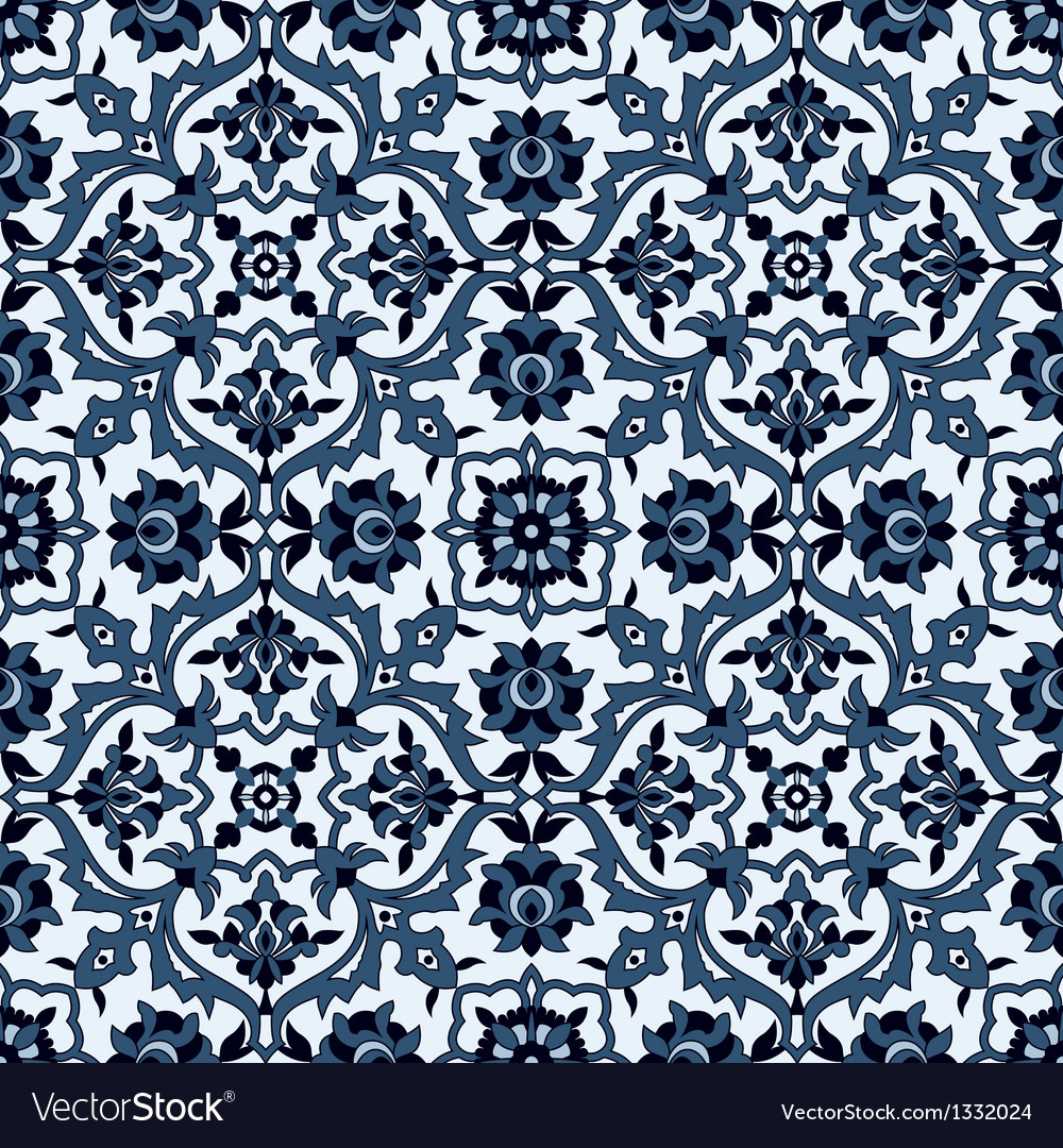 Arabesque seamless pattern in blue and white Vector Image Arabesque seamless pattern in blue and white Vector Image
