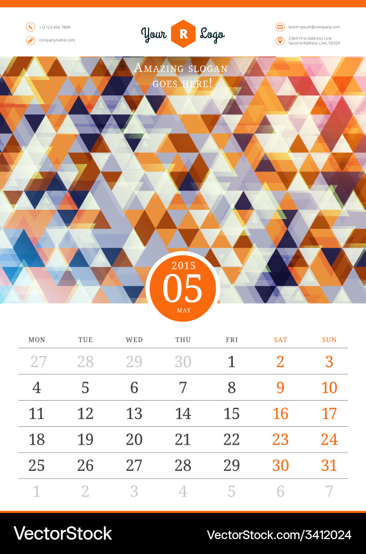 Calendar 2015 template week starts monday Vector Image