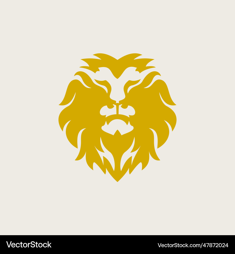 Gold regal lion with a front face logo Royalty Free Vector