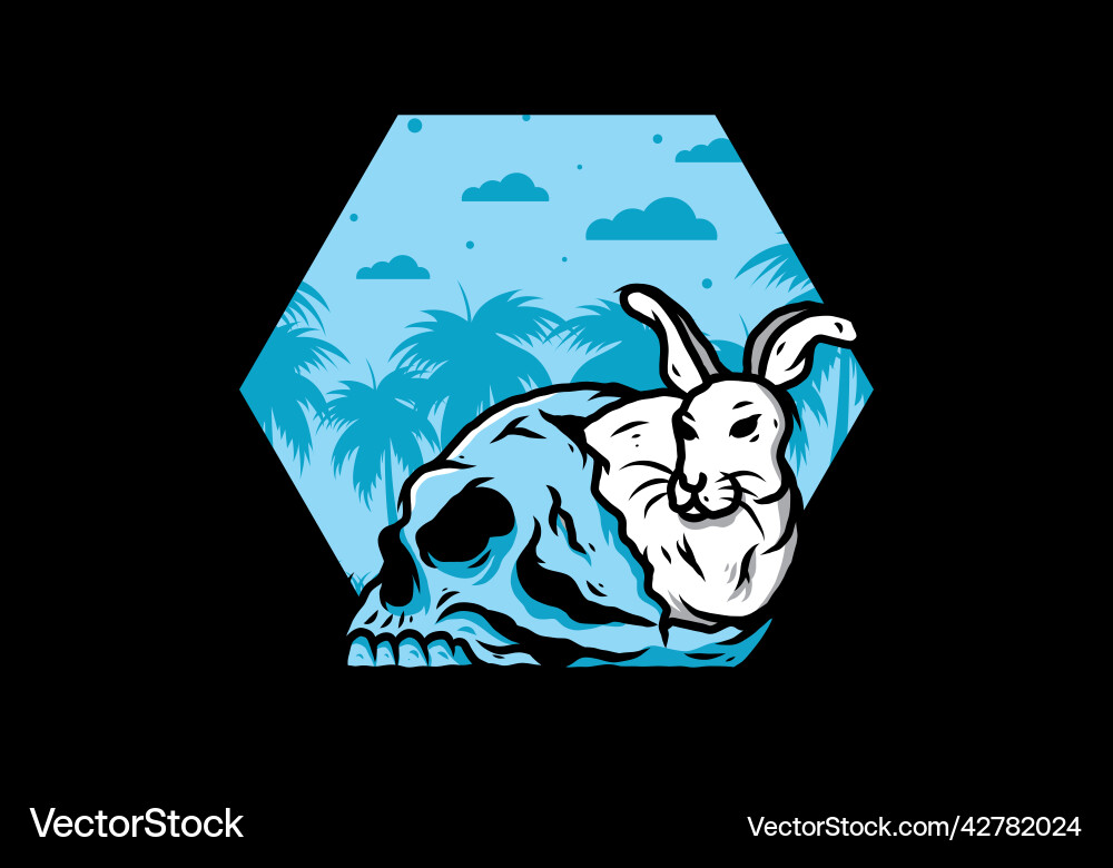 Rabbit hiding inside human skull Royalty Free Vector Image
