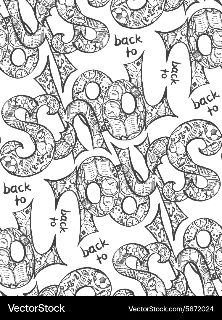 Sketch seamless background with text back Vector Image