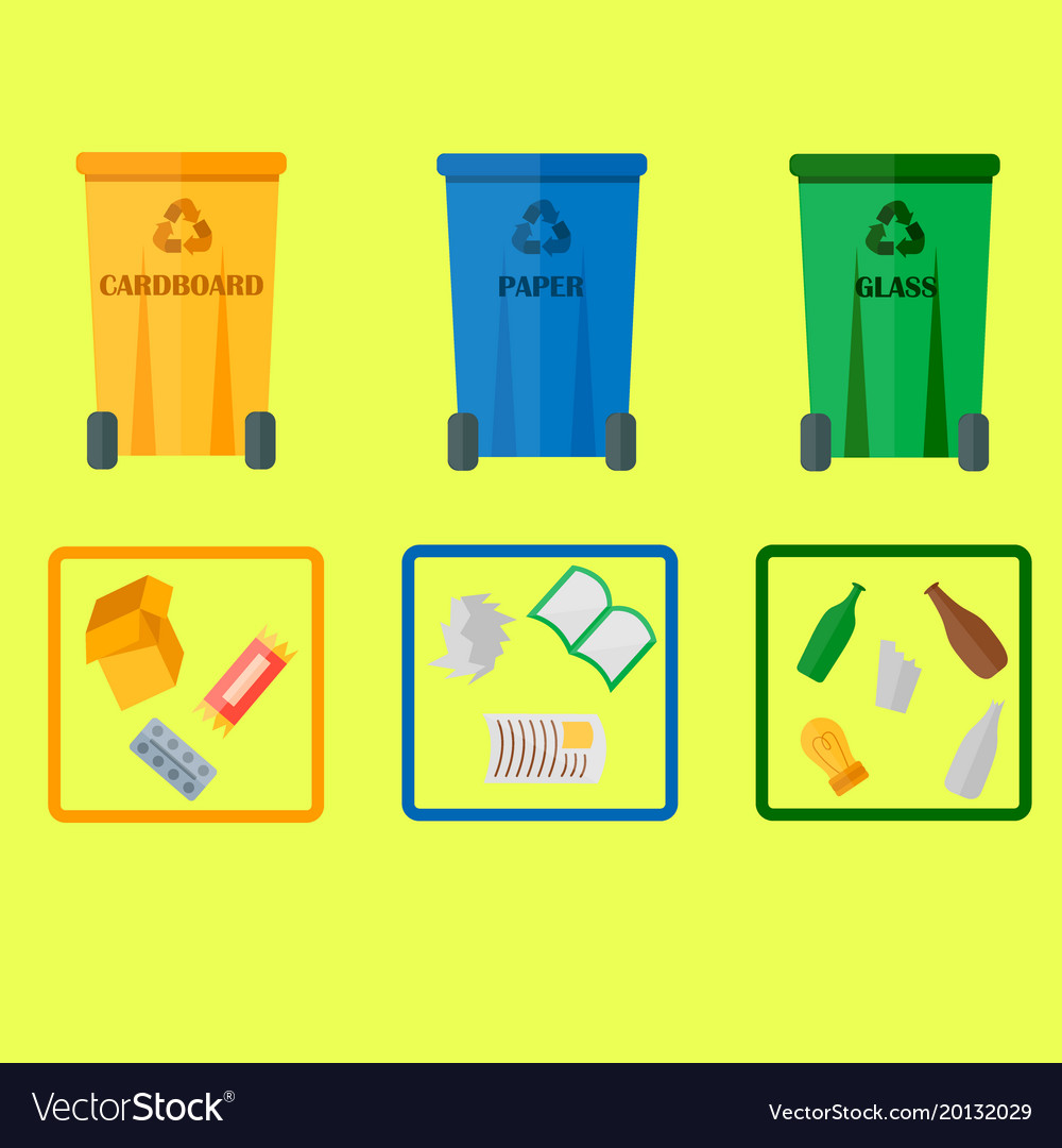 Different recycling garbage waste types sorting Vector Image Different recycling garbage waste types sorting Vector Image