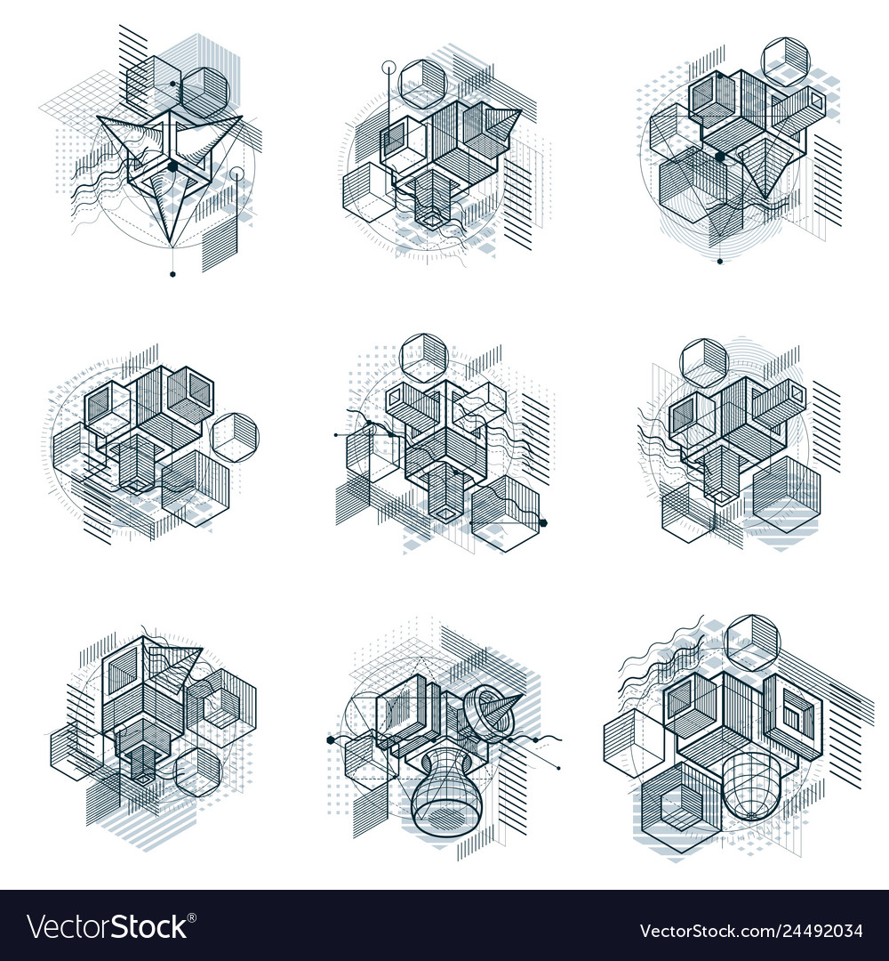 Abstract designs with 3d linear mesh shapes Vector Image