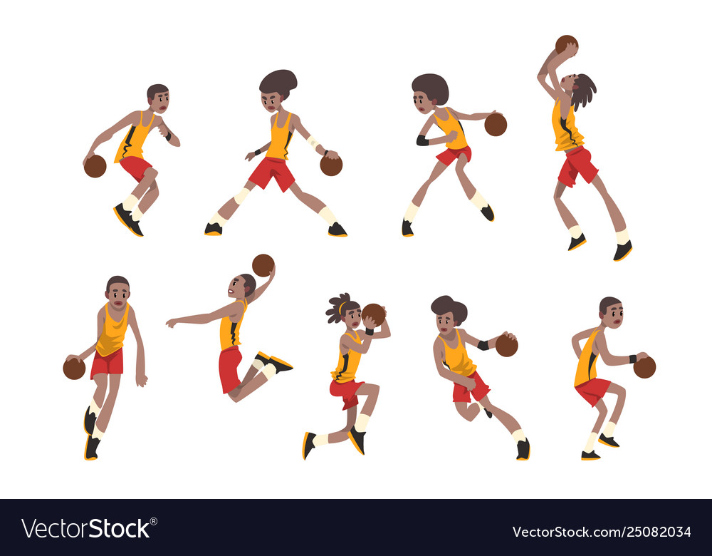 Basketball player set athletes in uniform playing Vector Image