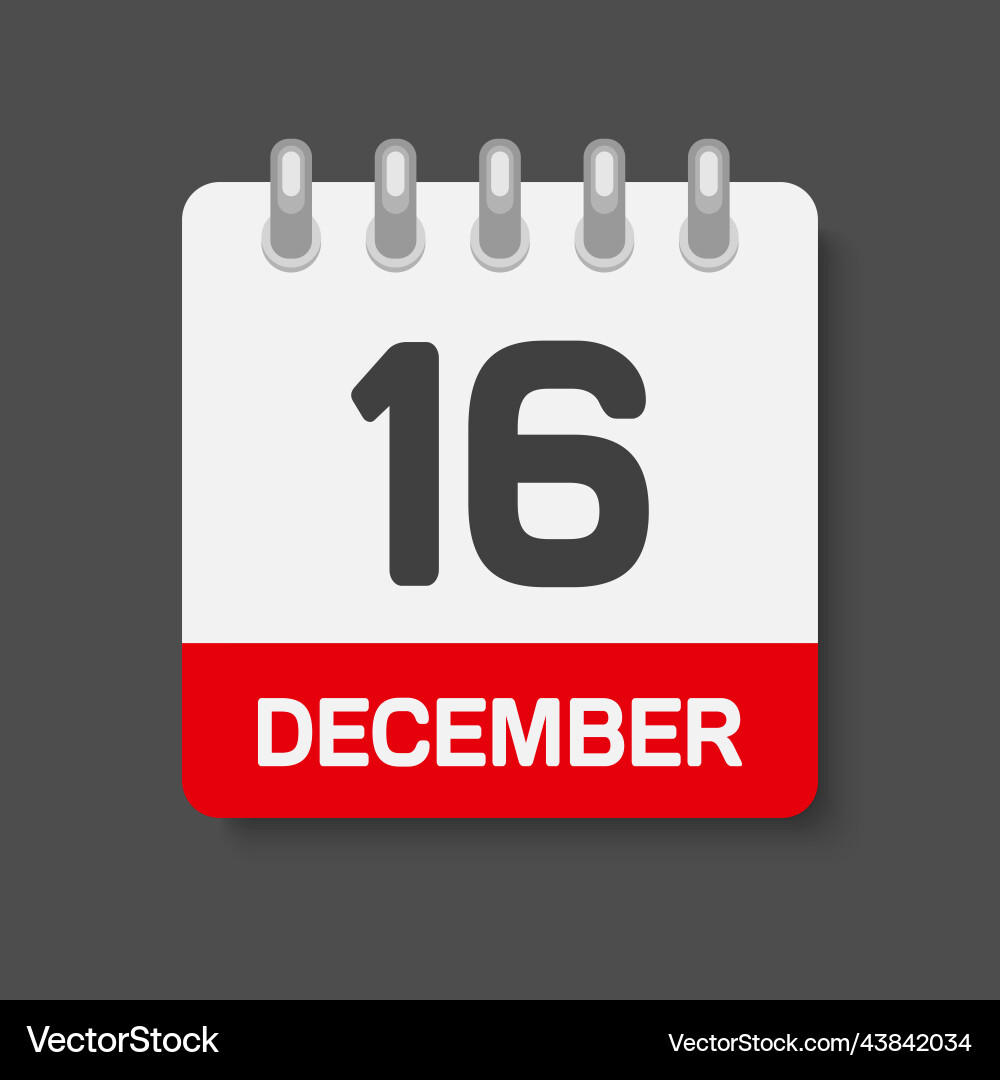 Icon day date 16 december template calendar page Vector Image