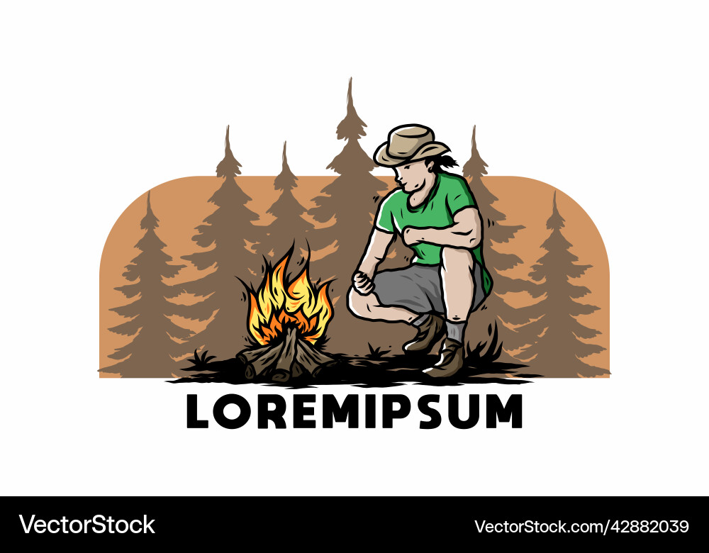 A man is lighting bonfire Royalty Free Vector Image