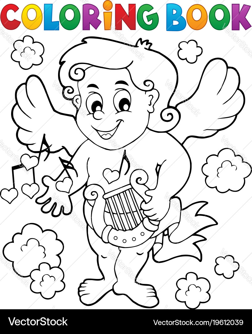 Coloring book with cupid 7 Royalty Free Vector Image