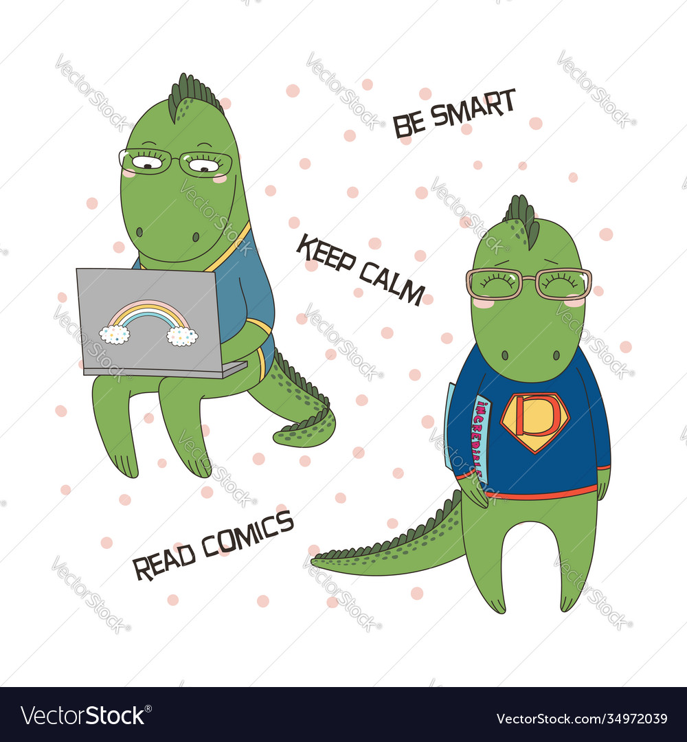 Cute Geeky Dragons Royalty Free Vector Image Vectorstock 