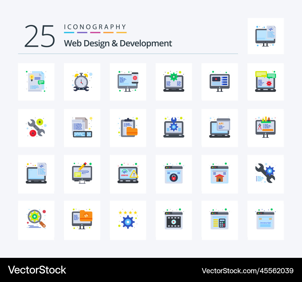 Web design and development 25 flat color icon Vector Image