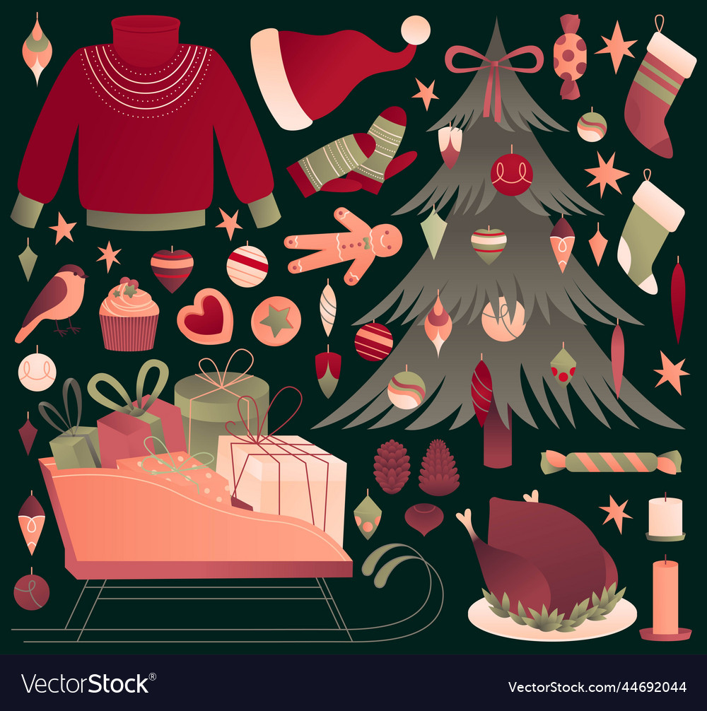 Flat christmas element collection design Vector Image