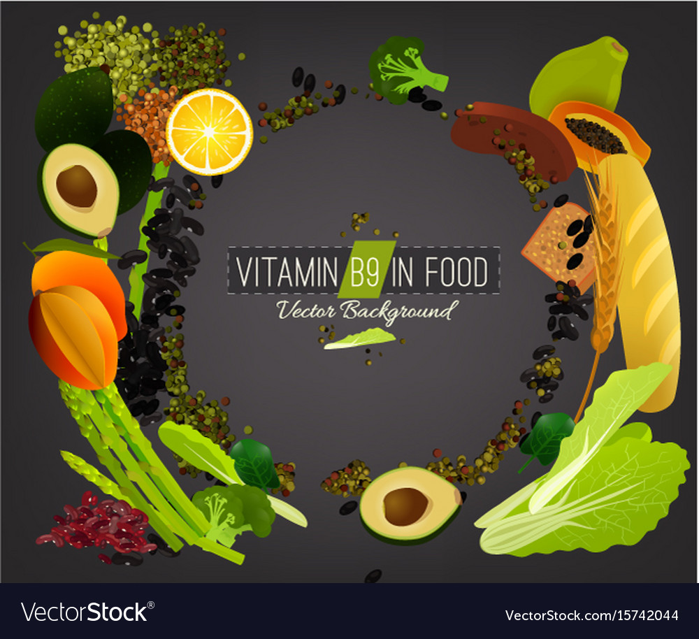 Healthy food vitamin b9 Royalty Free Vector Image Healthy food vitamin b9 Royalty Free Vector Image