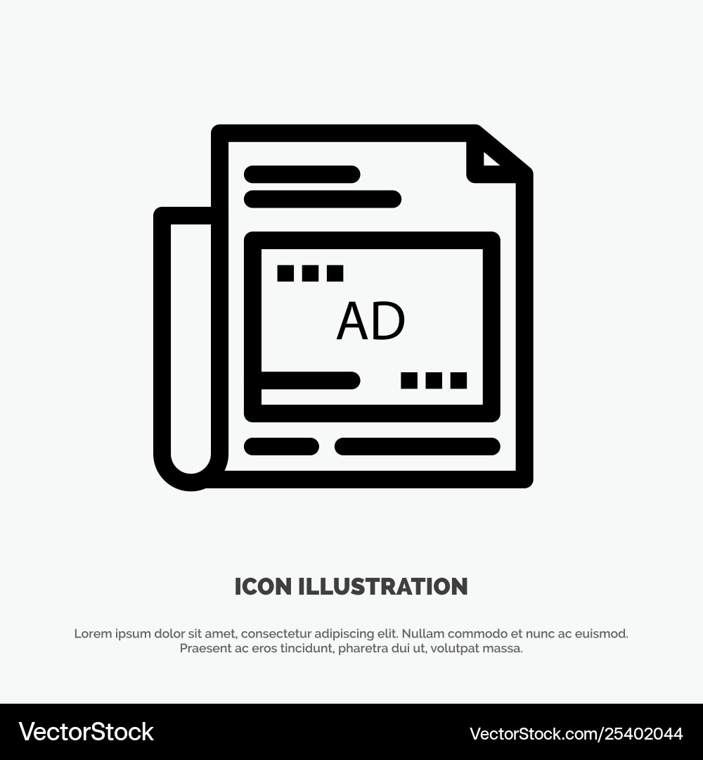 Newspaper ad paper headline line icon Royalty Free Vector