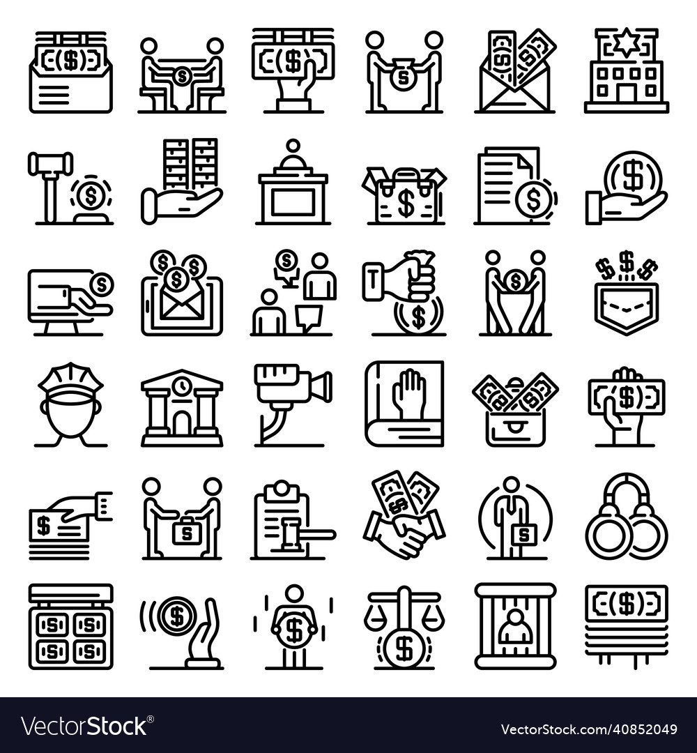 Bribery icons set outline style Royalty Free Vector Image Bribery icons set outline style Royalty Free Vector Image