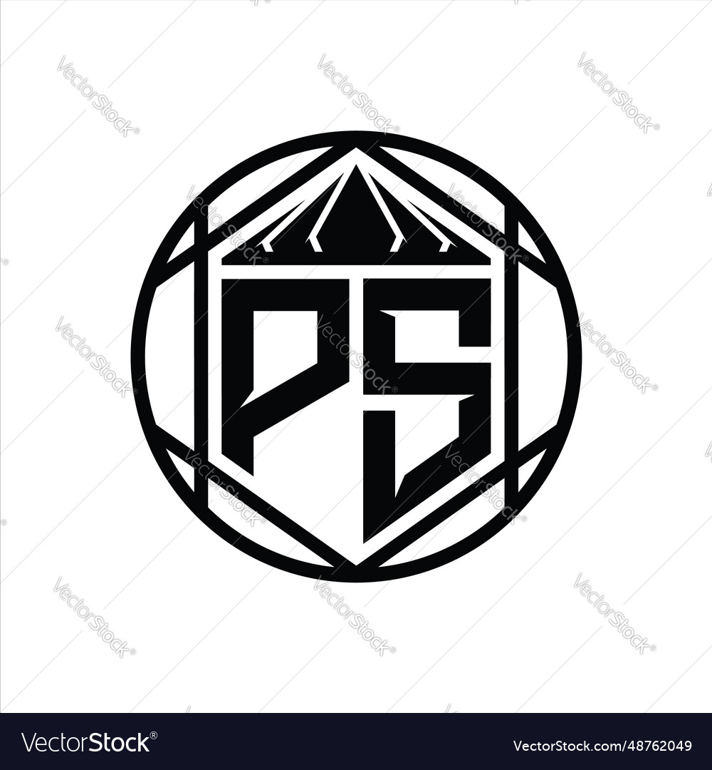 Ps letter logo monogram hexagon slice crown sharp Vector Image